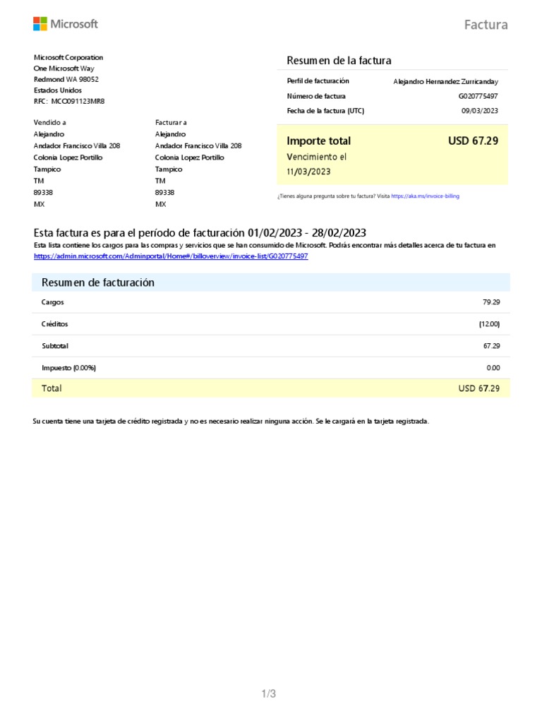 G020775497 Invoice | PDF | Pagos | Microsoft