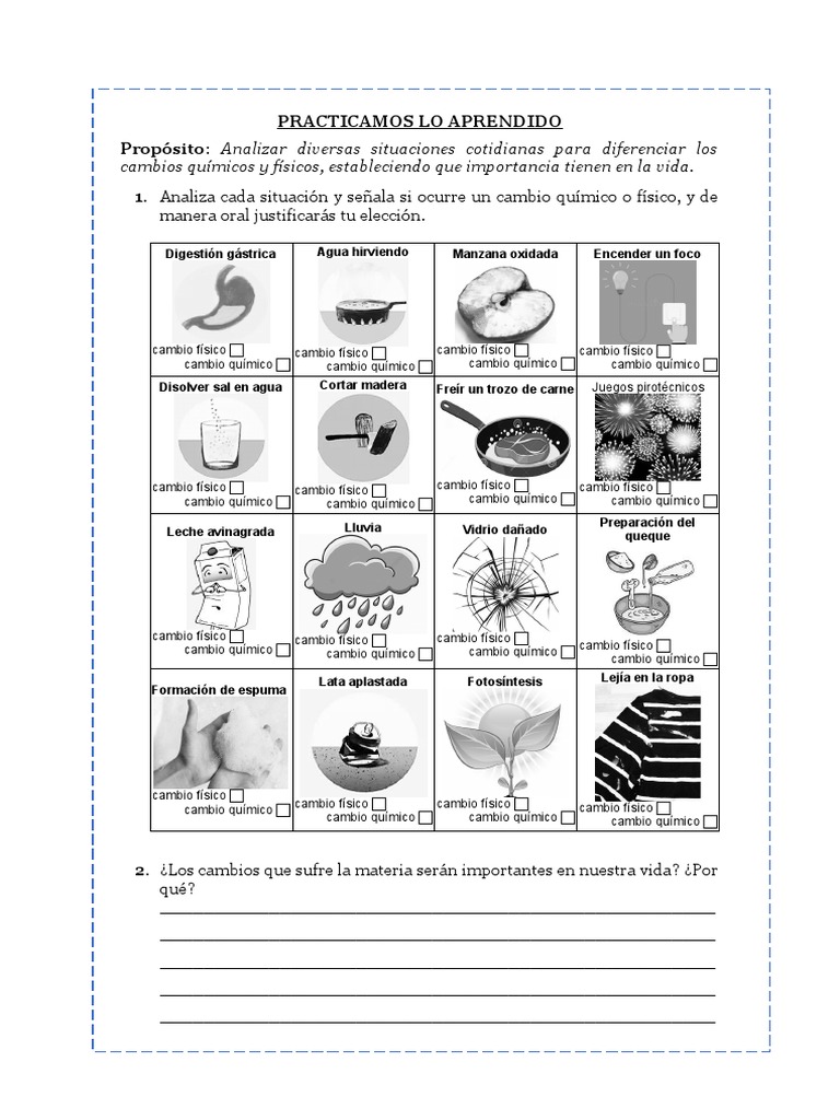 Actividades De Cambios Fisicos Y Quimicos
