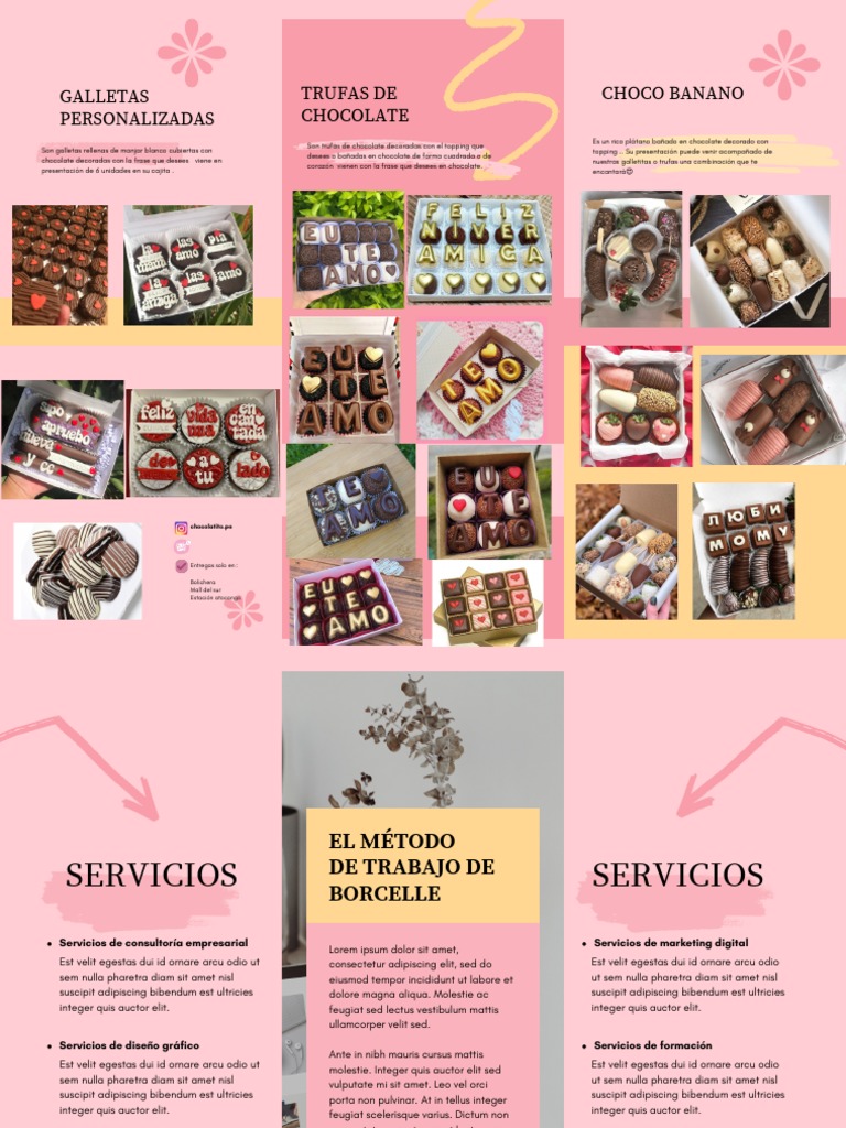 Folleto Tríptico Catálogo de Servicios Marketing Garabato Rosa y ...
