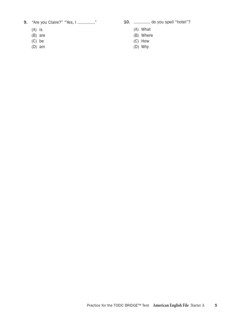 AEF 2e - Starter A - TOEIC BRIDGE TEST Booklet | PDF | Teaching Methods ...