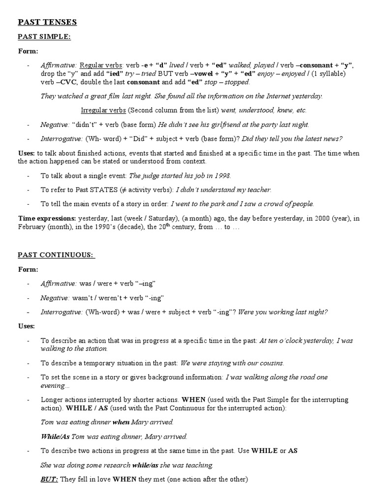 Understanding Past Tenses in English | PDF