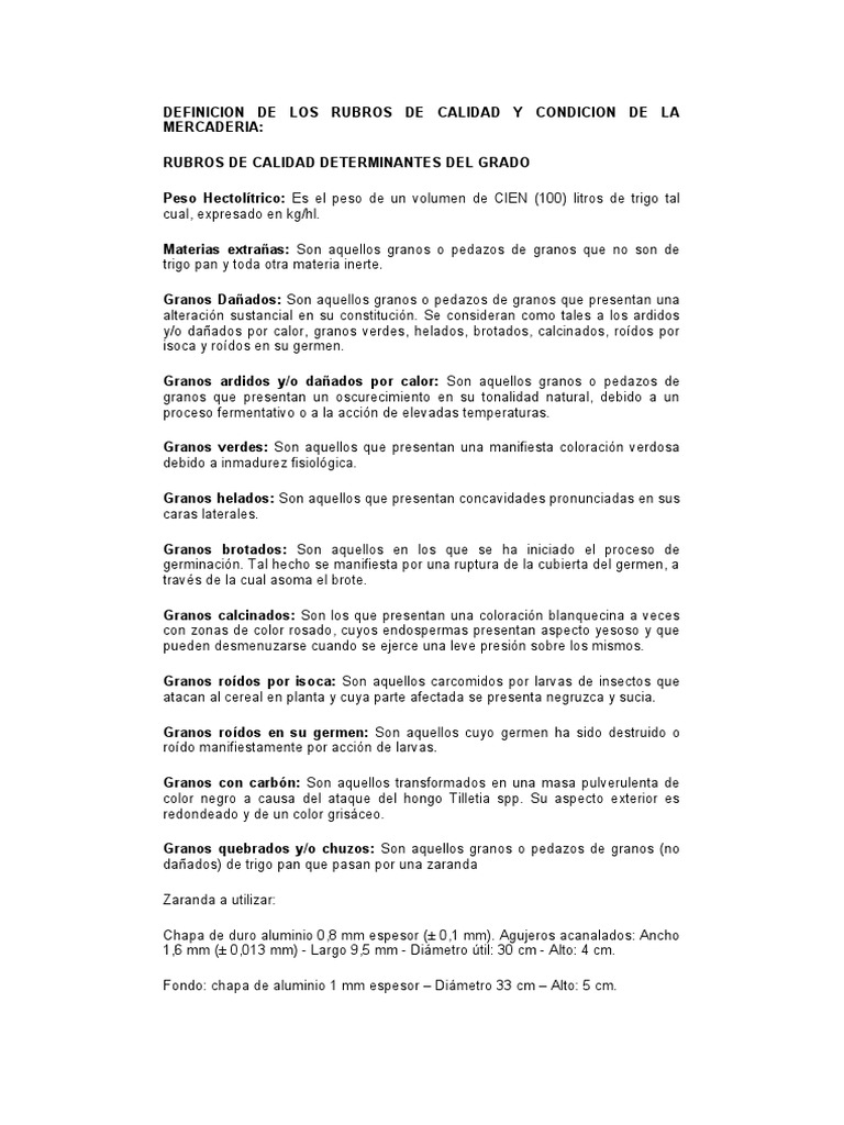 Definicion de Los Rubros de Calidad y Condicion de La Mercaderia | PDF ...