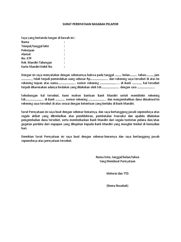 Template Surat Pernyataan Indikasi Penipuan | PDF