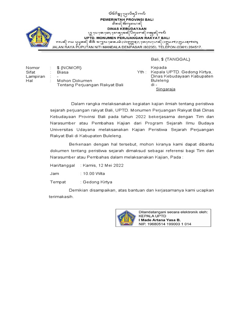 Surat Permohonan Dokumen | PDF