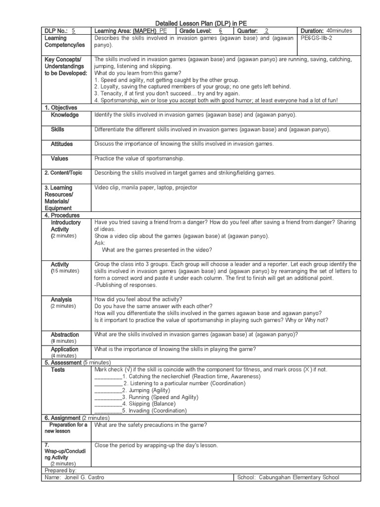 DLP 5 and 6 Pe6 | PDF | Learning | Lesson Plan