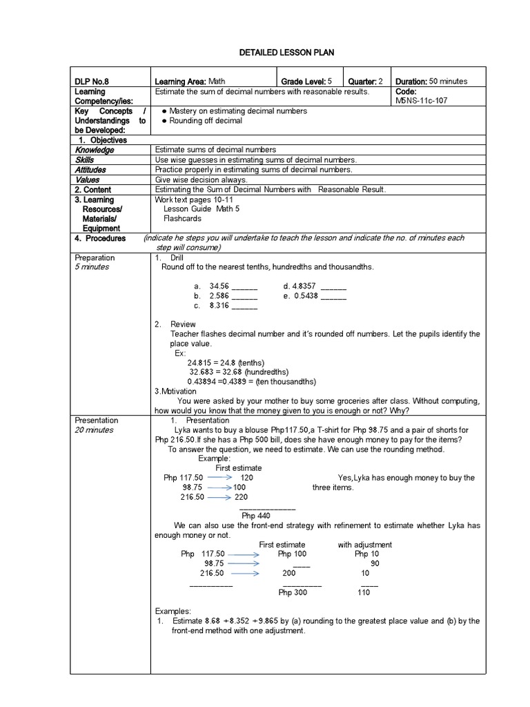 dlp8 Math5q2 | PDF | Rounding | Learning