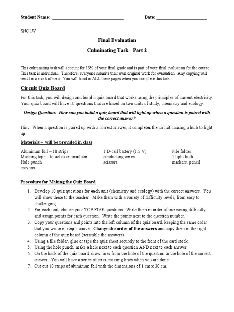 Circuit Quiz Board Project Guide | PDF | Wire | Electricity