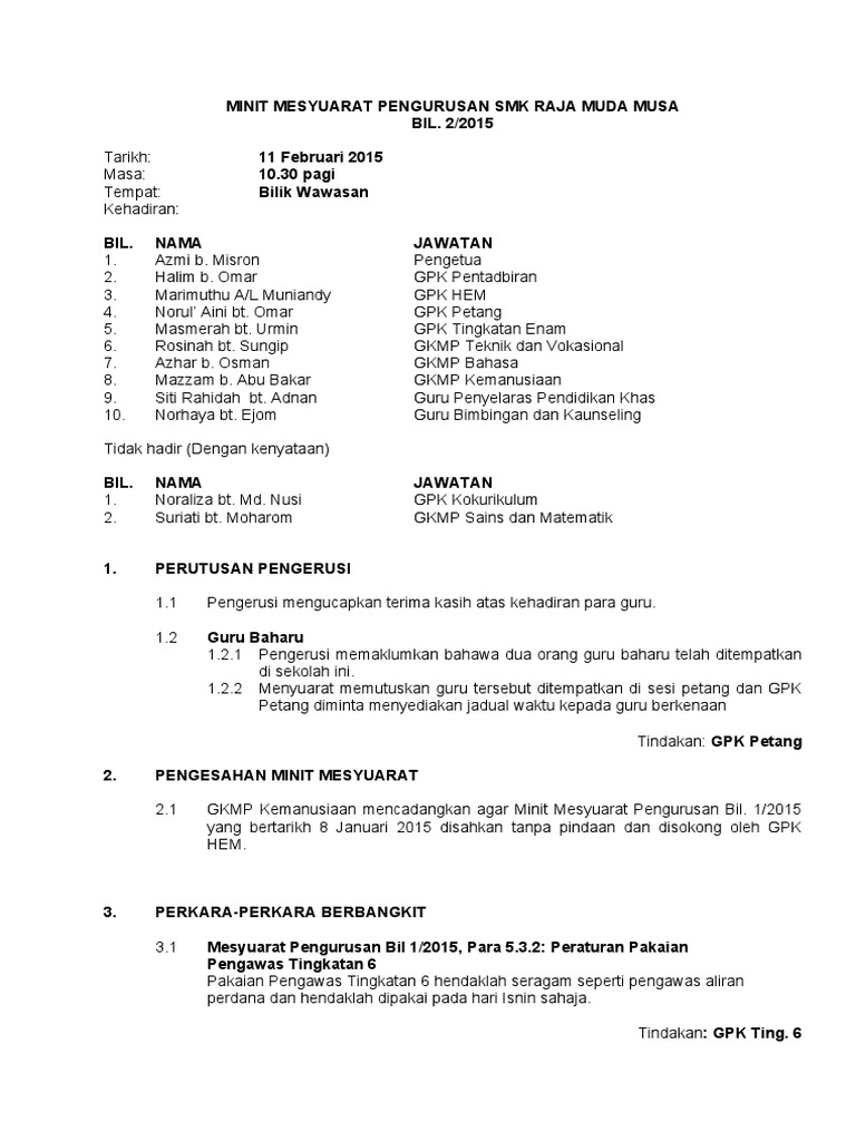 Contoh Minit Mesyuarat 1 | PDF
