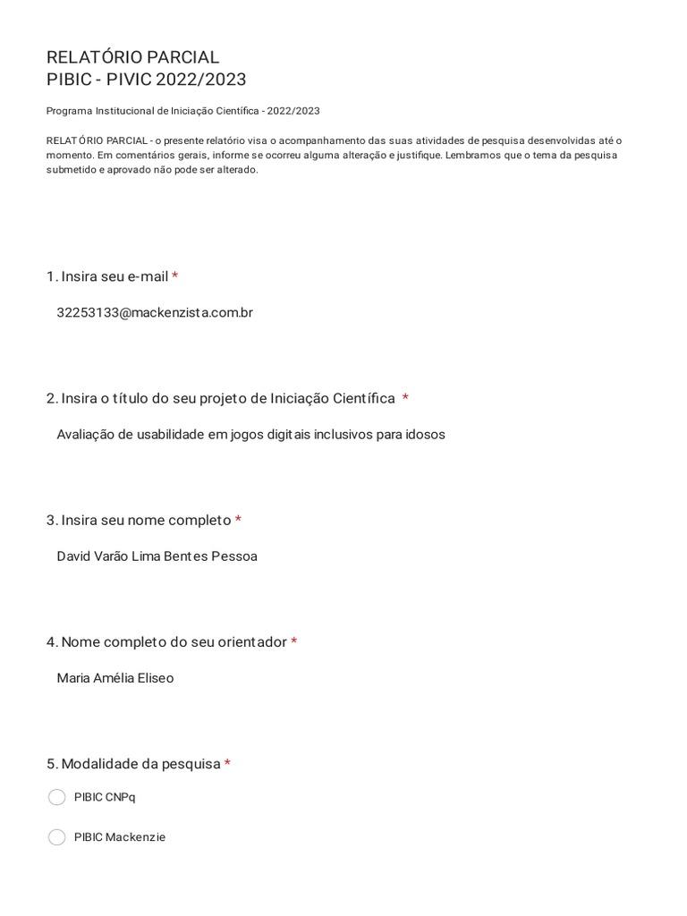 RELATÓRIO PARCIAL PIBIC - PIVIC 2022_2023 | PDF | Privacidade na ...