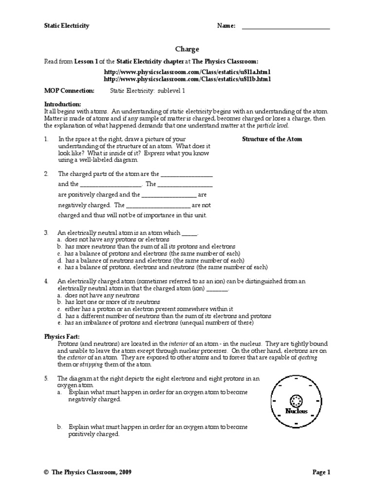 Electrostatics Packet Worksheets | PDF | Electric Charge | Atoms