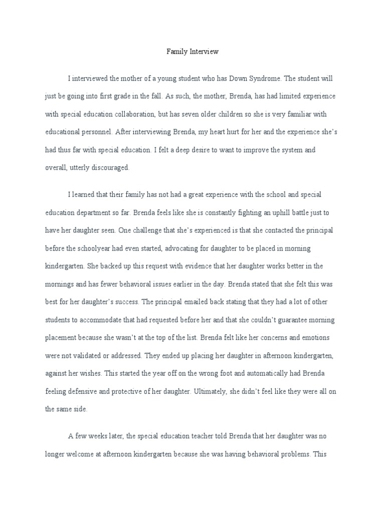 Sped 854 - Family Interview | PDF | Special Education | Experience