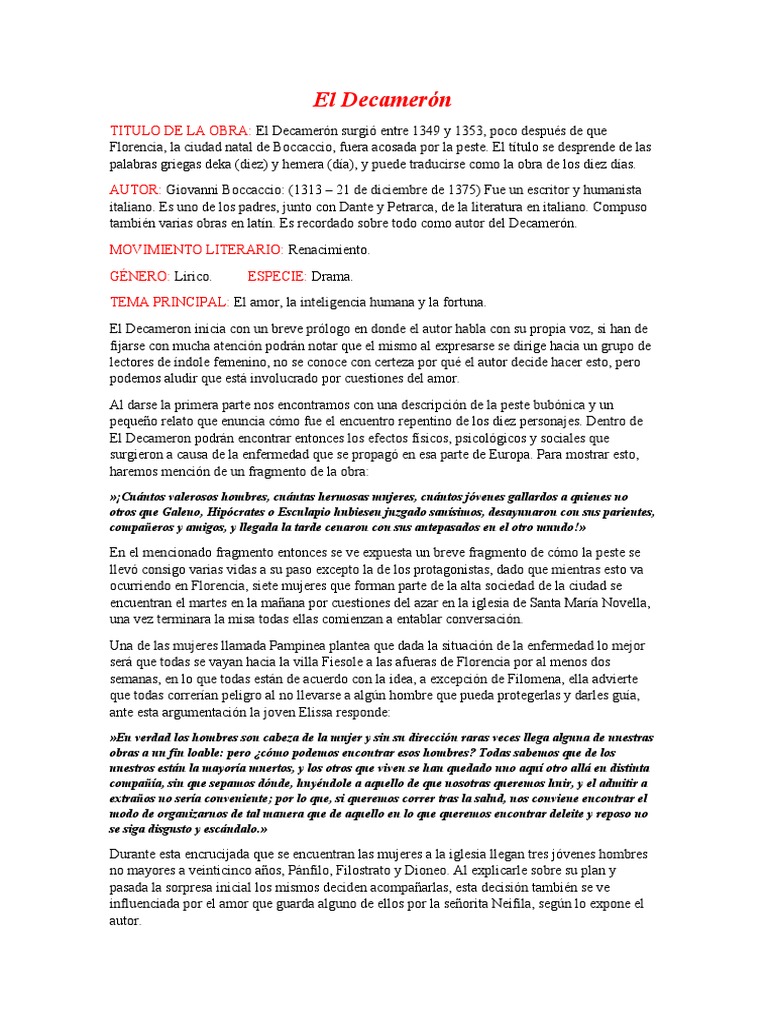 El Decamerón | PDF | El decameron | Giovanni Boccaccio