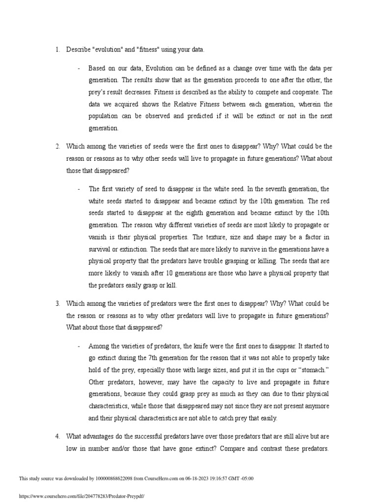 Predator Prey PDF | PDF | Predation | Evolution