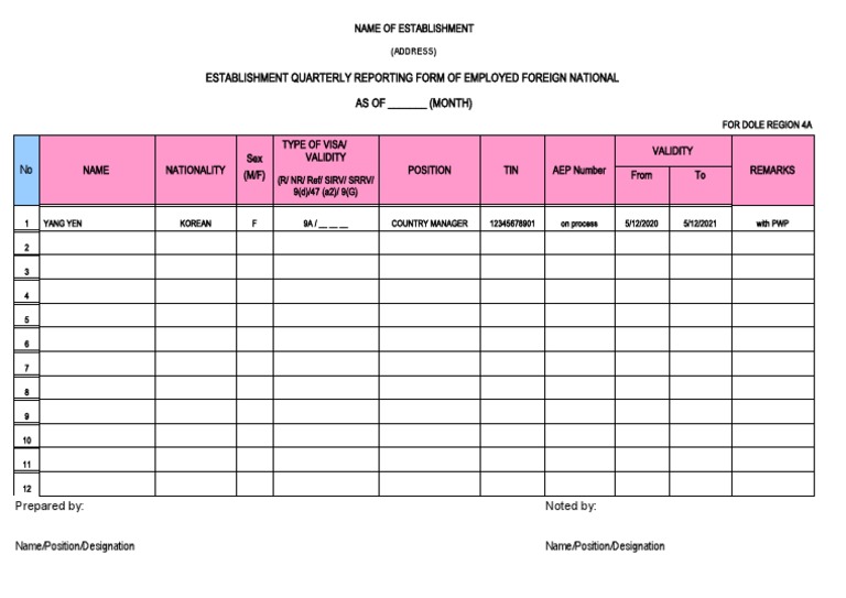 Aep Form - Establishment Report | PDF