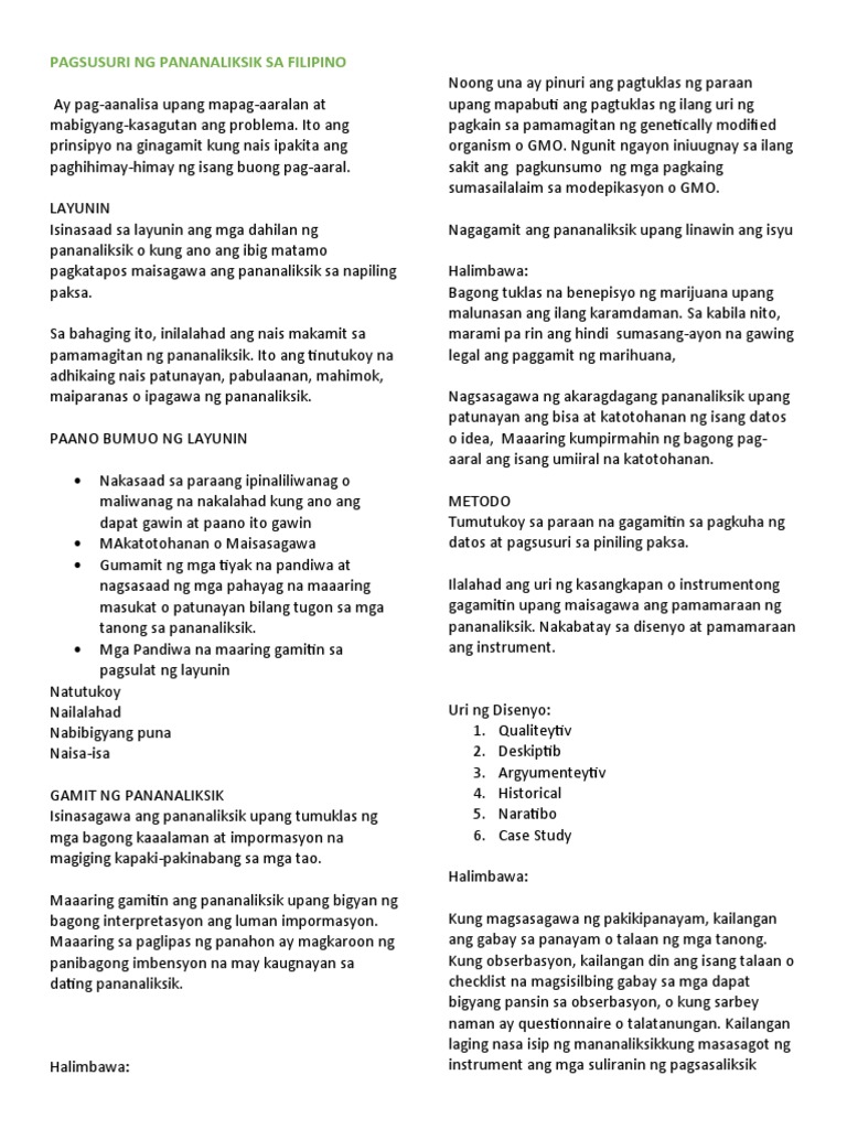 Pagsusuri NG Pananaliksik Sa Filipino | PDF