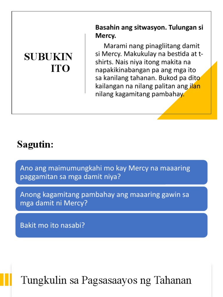 EPP 5 Q4 W3 Tungkulin Sa Pagsasaayos NG Tahanan | PDF