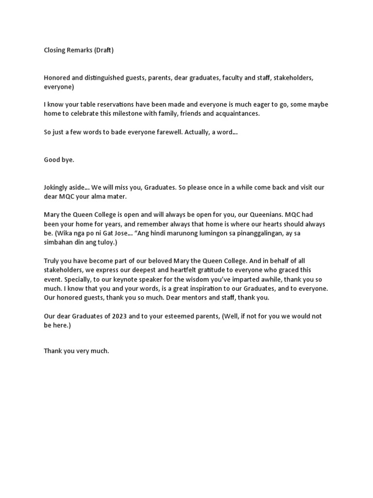 Closing Remarks (Draft) | PDF