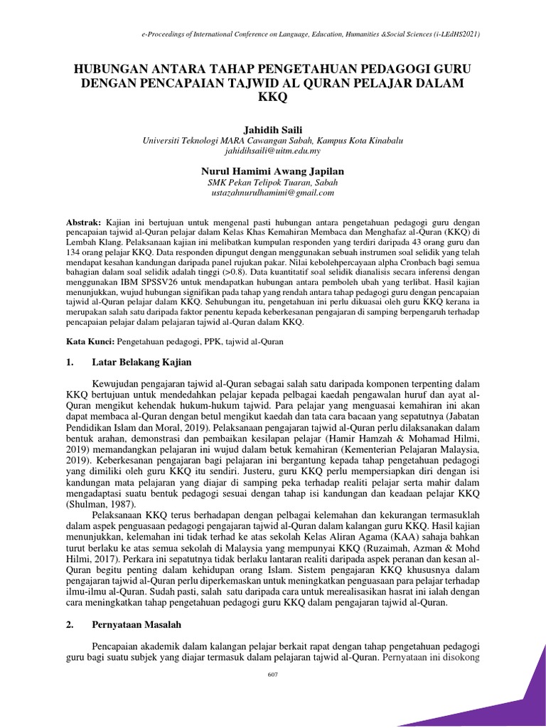 Hubungan Antara Tahap Pengetahuan Pedagogi Guru KKQ | PDF