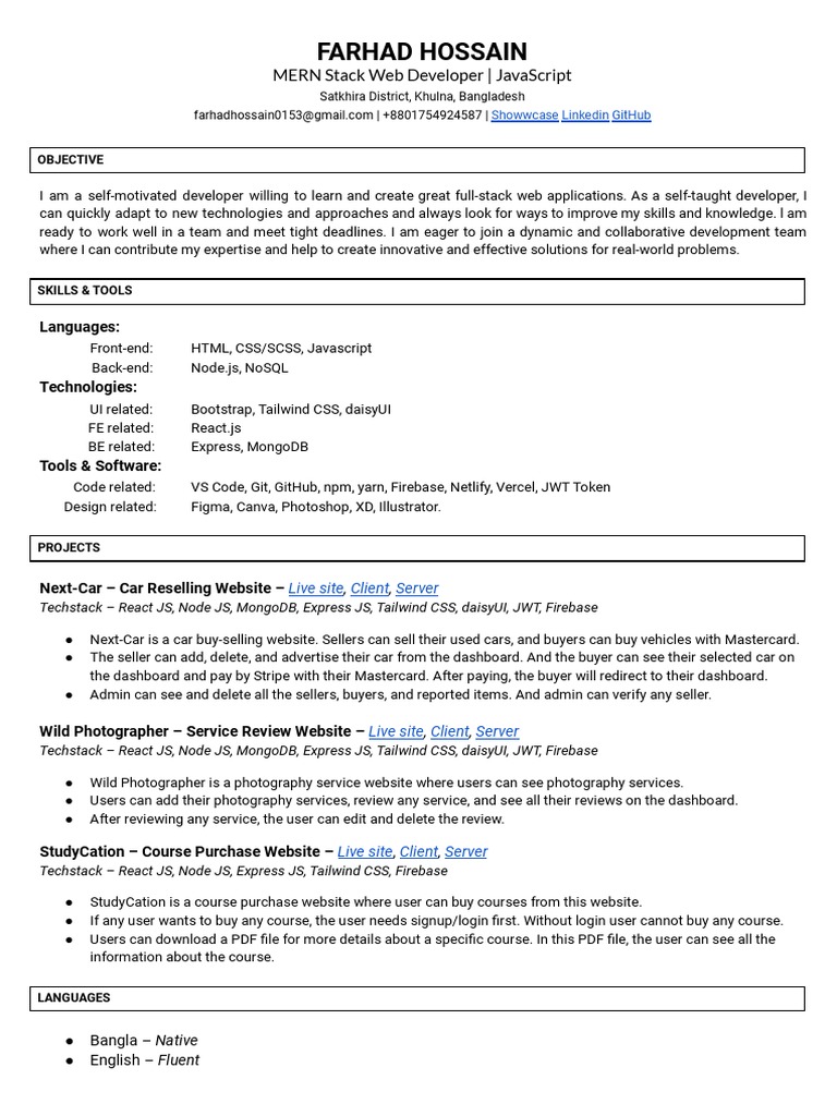 MERN Stack Resume | Download Free PDF | Java Script | World Wide Web