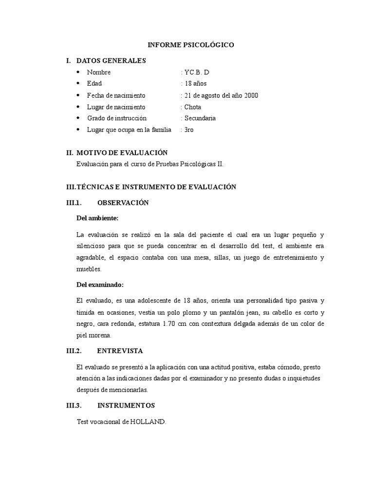 Test Vocacional de Holland-Informe Completo | PDF | Sicología | Ciencia ...