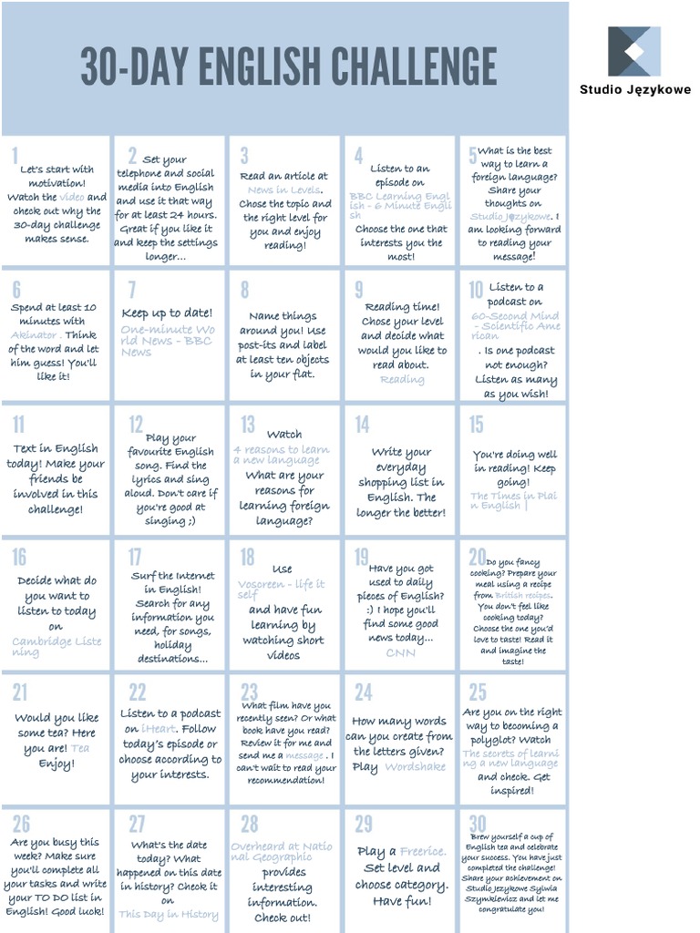 30 DAY English Challenge by Sylwia Szymkiewicz | PDF | News | Communication