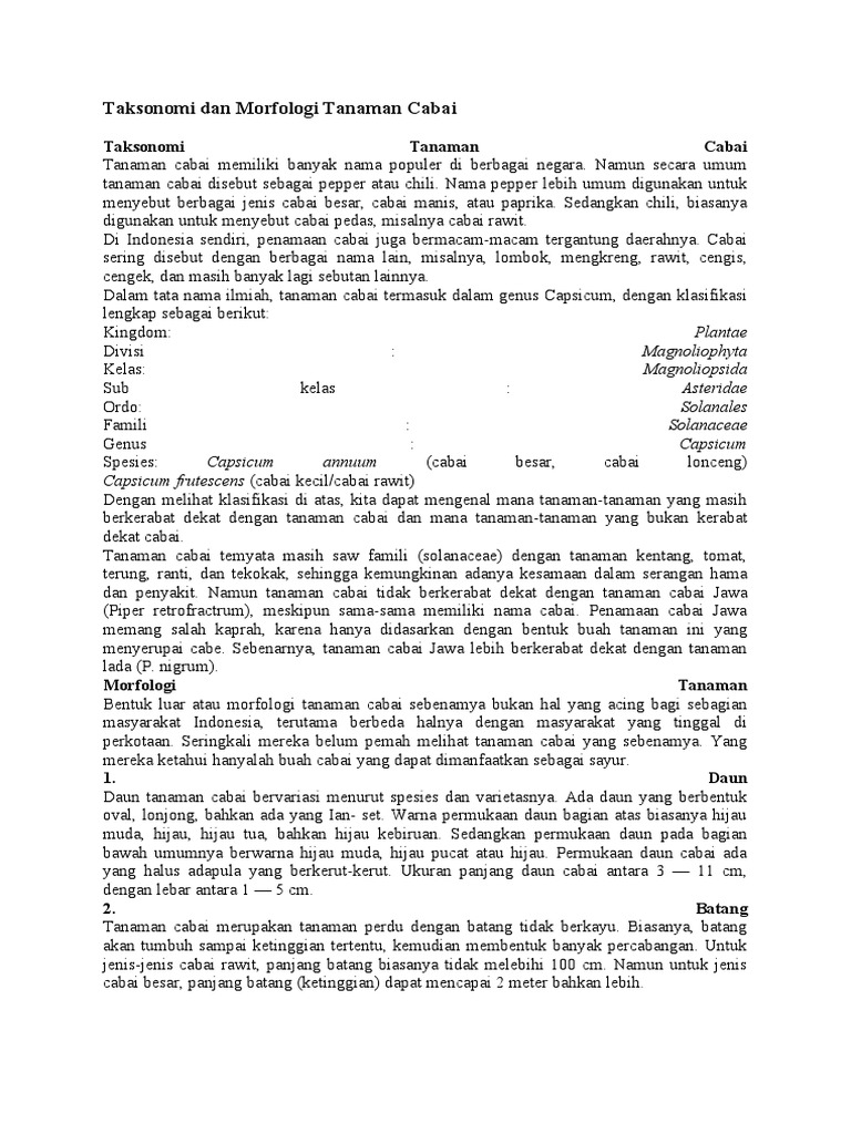 Taksonomi Dan Morfologi Tanaman Cabai | PDF