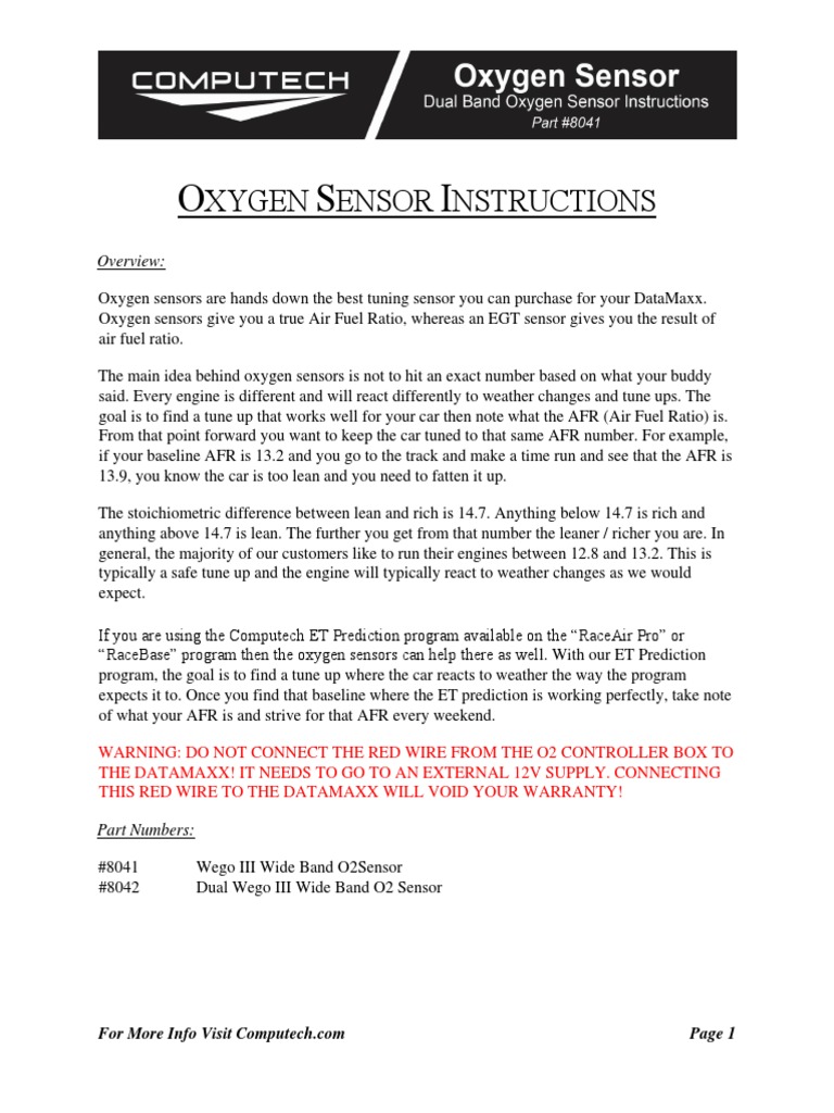 Oxygen Sensor Instructions | PDF | Mechanical Engineering | Electrical ...