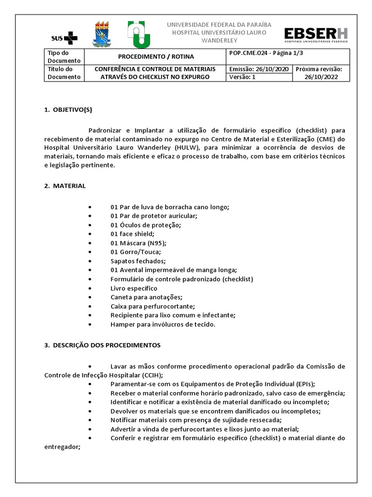 Pop - Cme.024 - Conferência e Controle de Materiais Através Do ...