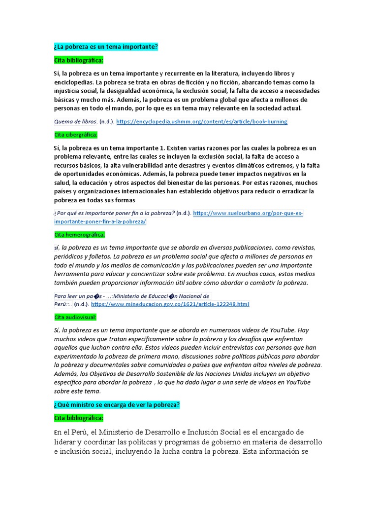 La Pobreza Es Un Tema Importante | PDF | Pobreza | Pobreza e indigencia