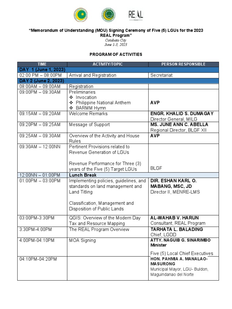 Indicative Program MOA Signing | PDF