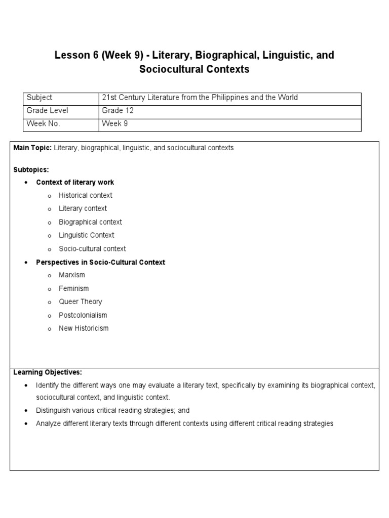SC21LIT - Handout 6 Lesson 6 Biographical Linguistic and Sociocultural ...