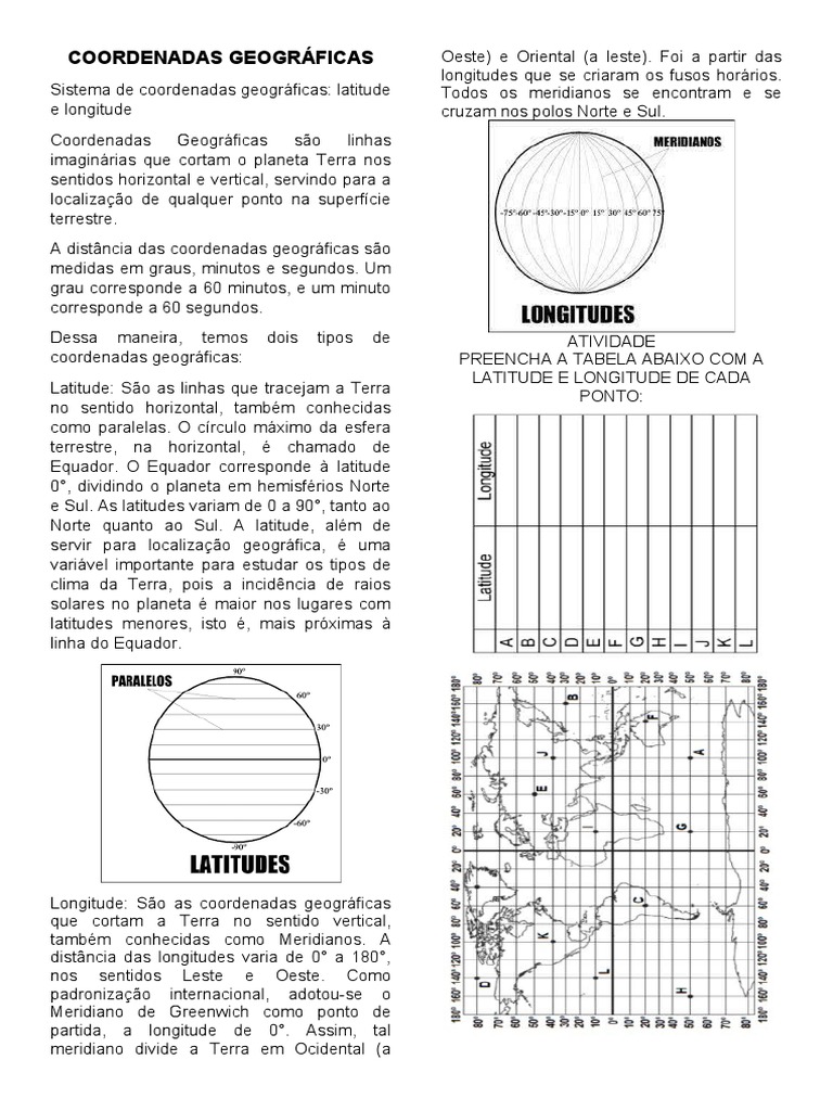Coordenadas Geográficas Com Atividade Pdf
