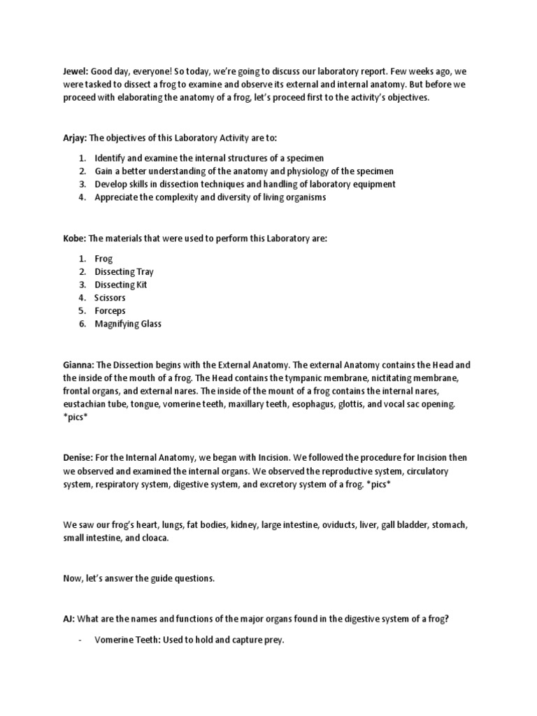 Lab Report Bio Script | PDF | Human Body | Frog