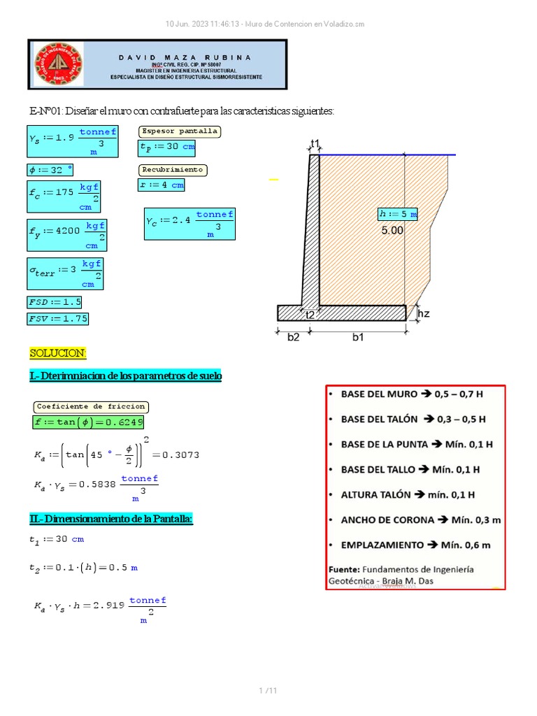 Muro de Contencion en Voladizo | PDF