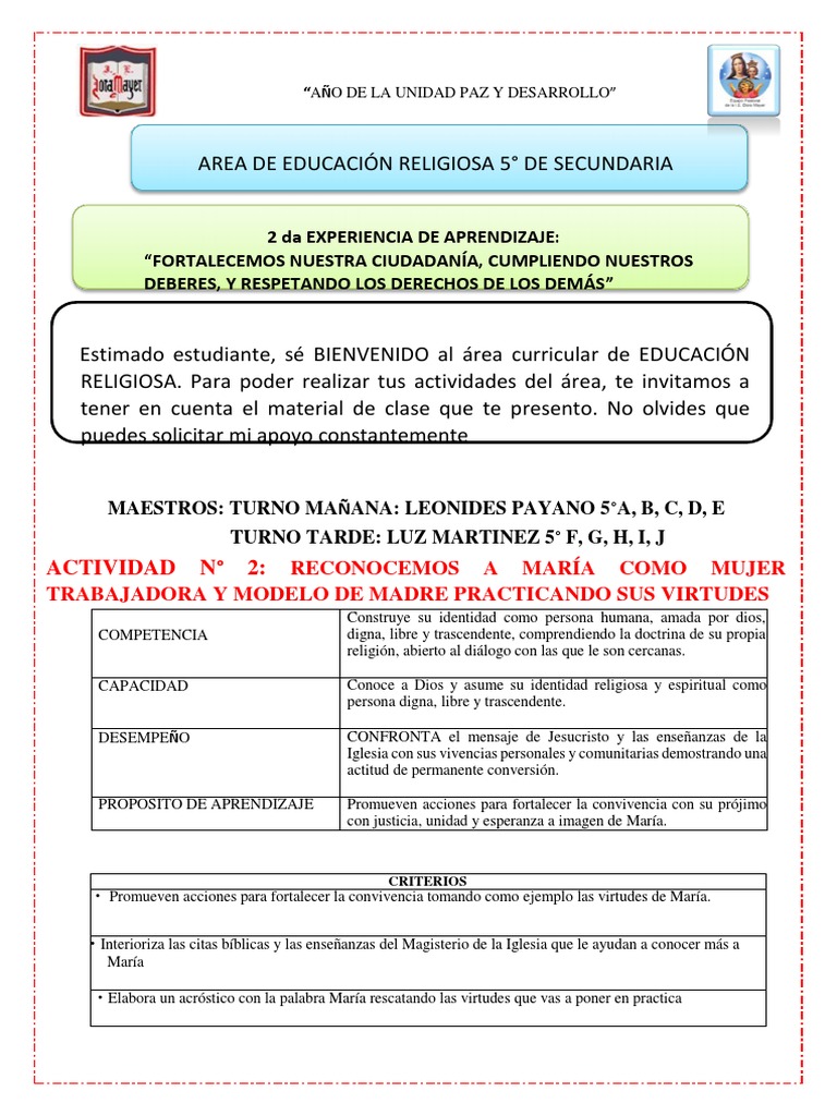 Eda - 02 - Ada0 02 - 5°quinto - Ed - Rel - Iedm - Sem01 - 24 - 04 Al 28 - 04 (LMM - CCQ) | PDF ...