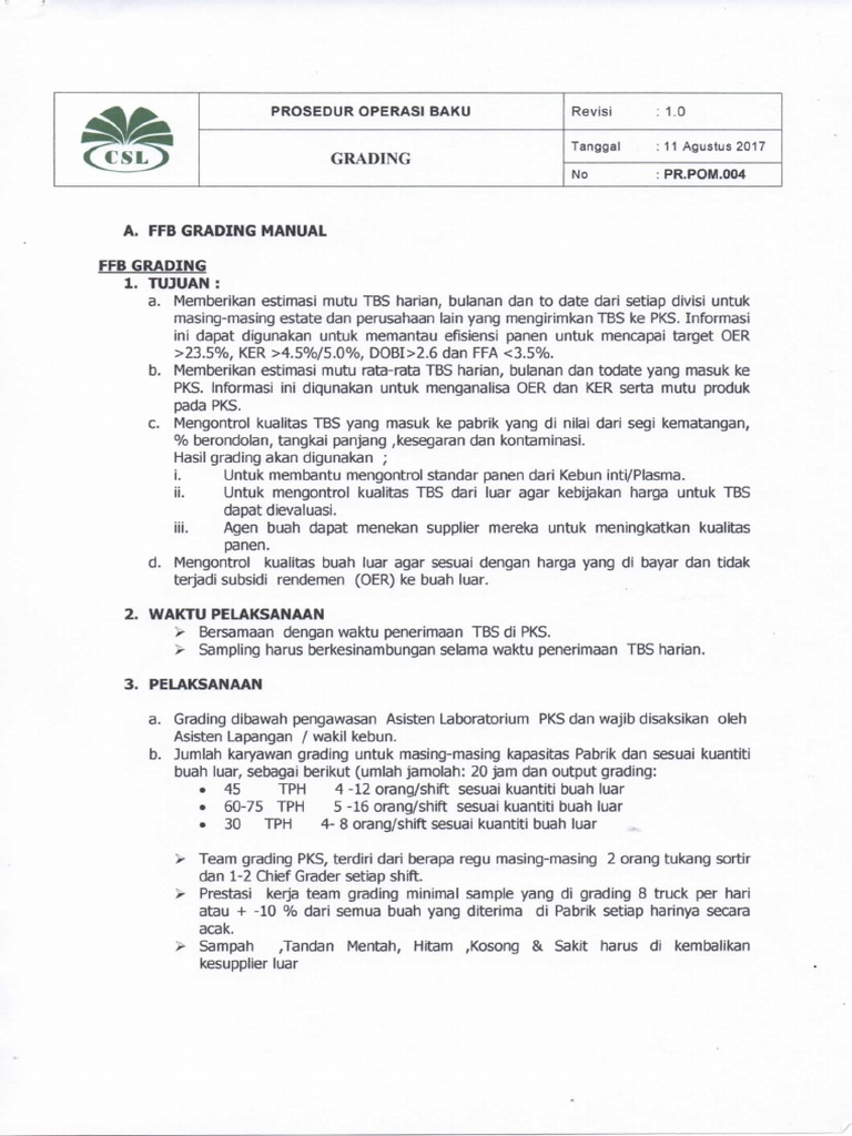 Sop Grading TBS | PDF