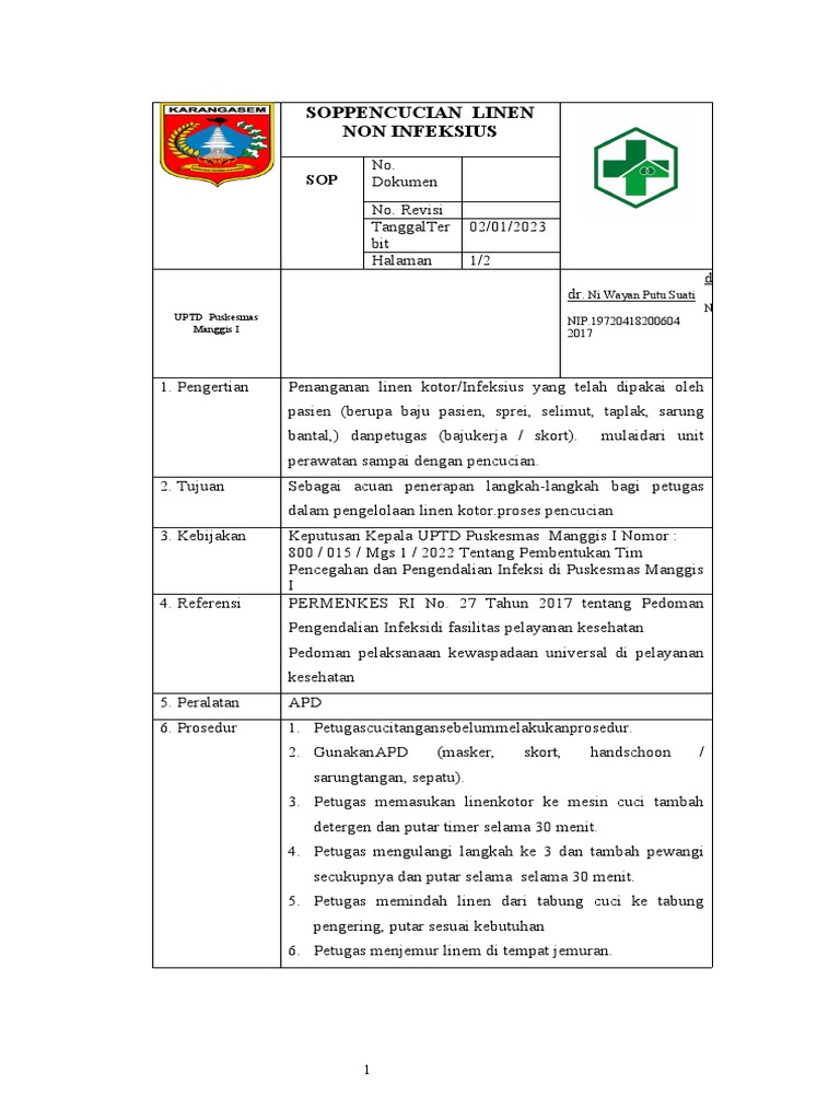 SOP LINEN Cuci Linen Non Infeksius 2023 | PDF