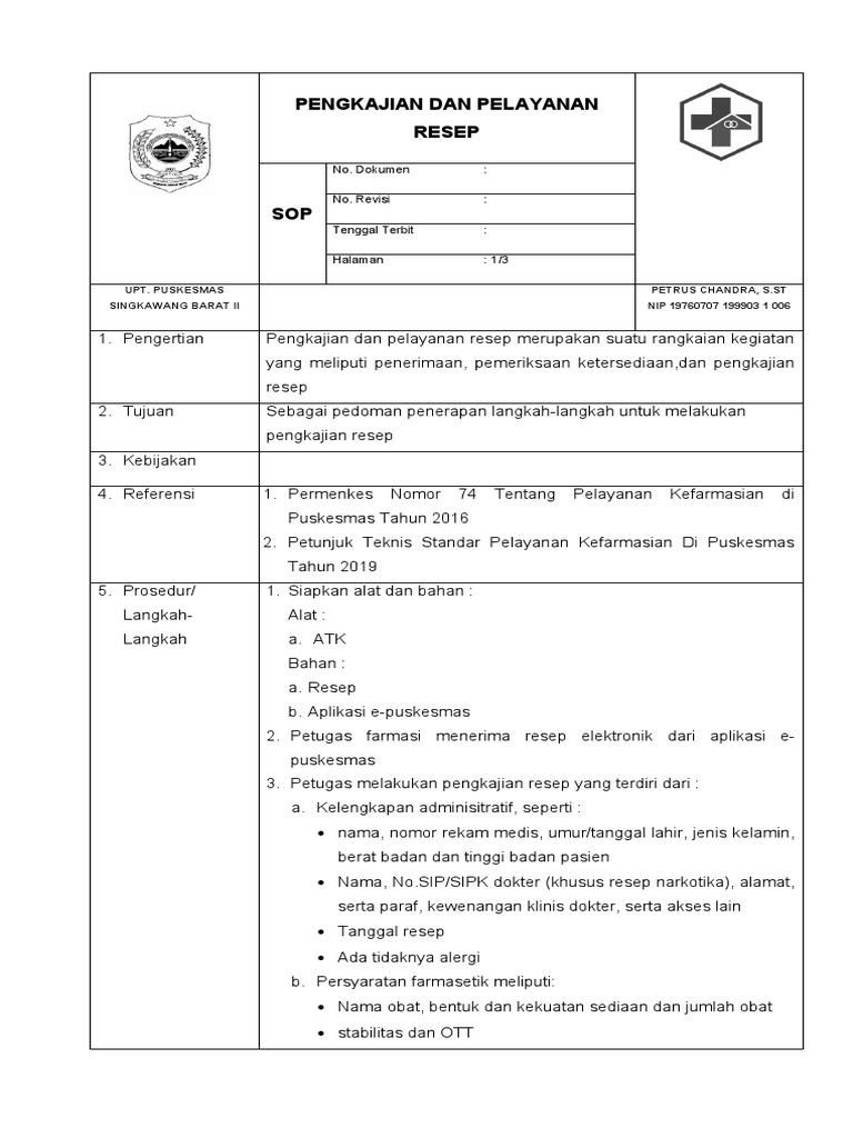 Sop Pelayanan Resep Pdf
