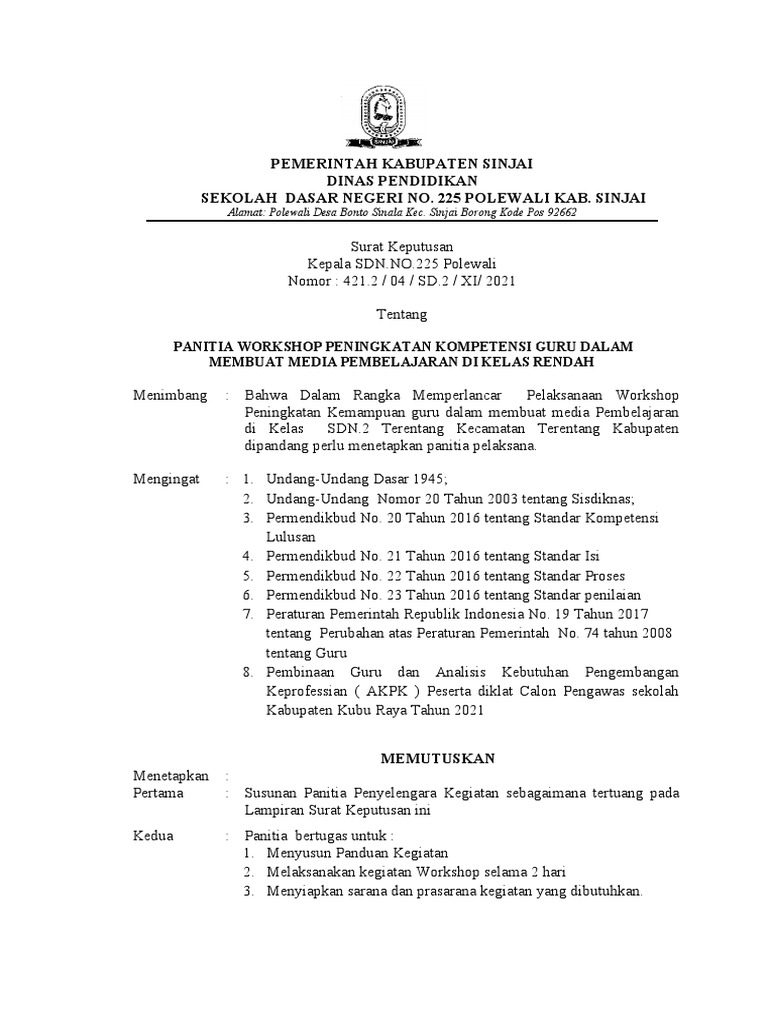 Workshop Guru SD Sinjai 2021 | PDF