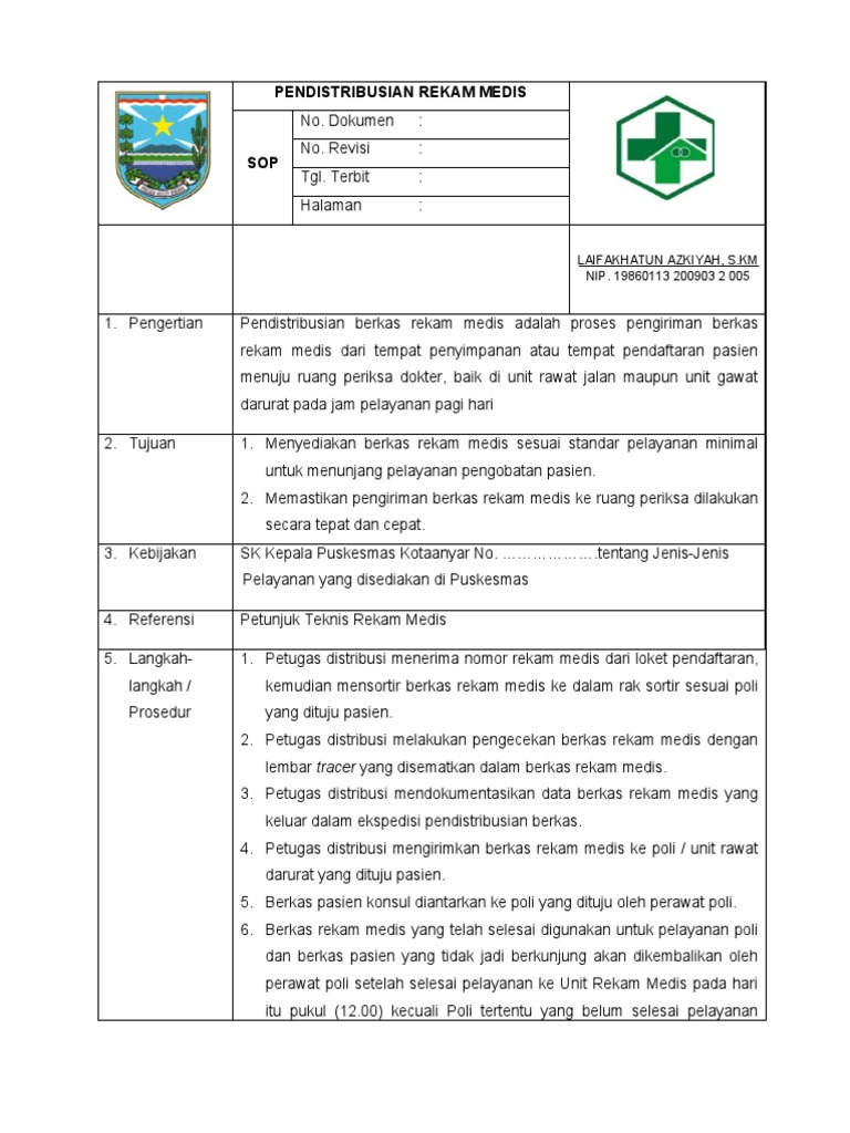 SOP PENDISTRIBUSIAN REKAM MEDIS - Edit 1 | PDF