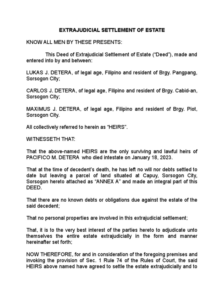 La - Extrajudicial Settlement of Estate | PDF | Inheritance | Environmental Law