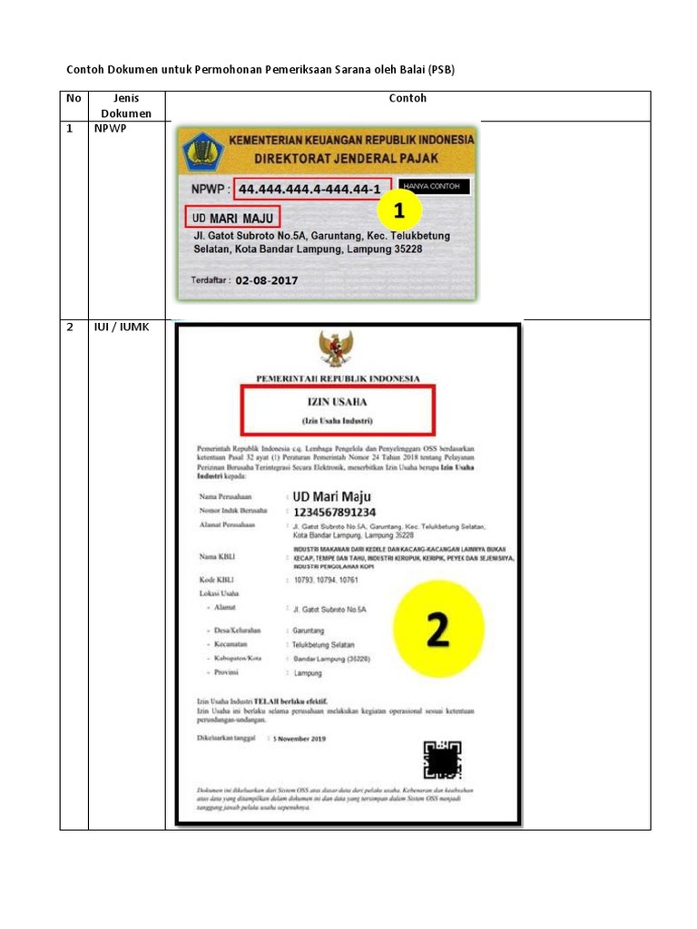 Contoh Dokumen Untuk Permohonan CPPOB | PDF