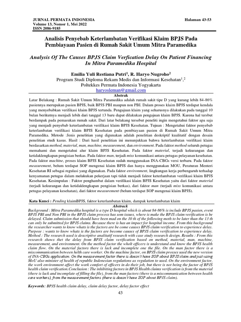 Analisis Penyebab Keterlambatan Verifikasi Klaim BPJS Di RS Mitra Yogya | PDF