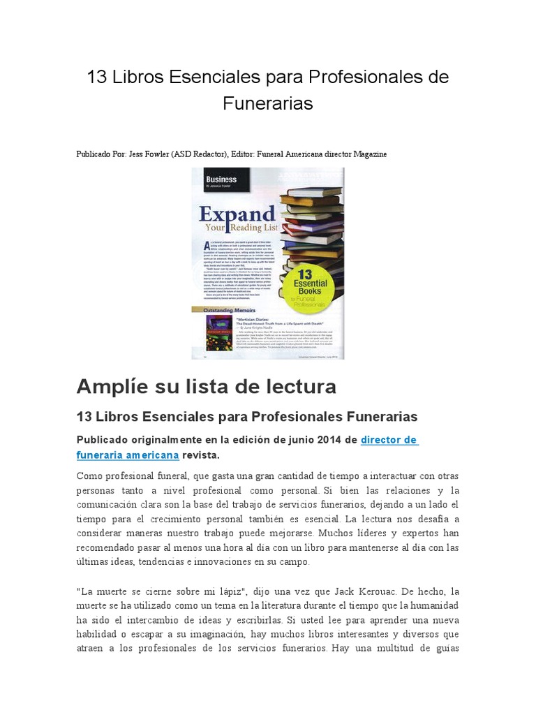 13 Libros Esenciales para Profesionales de Funerarias | PDF