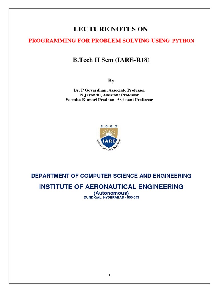 Iare Pps Using Python Civil Lec Notes | PDF