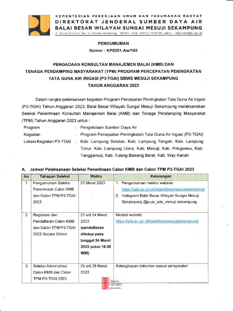 Pengumuman Recruitmen TPM KMB 2023 | PDF