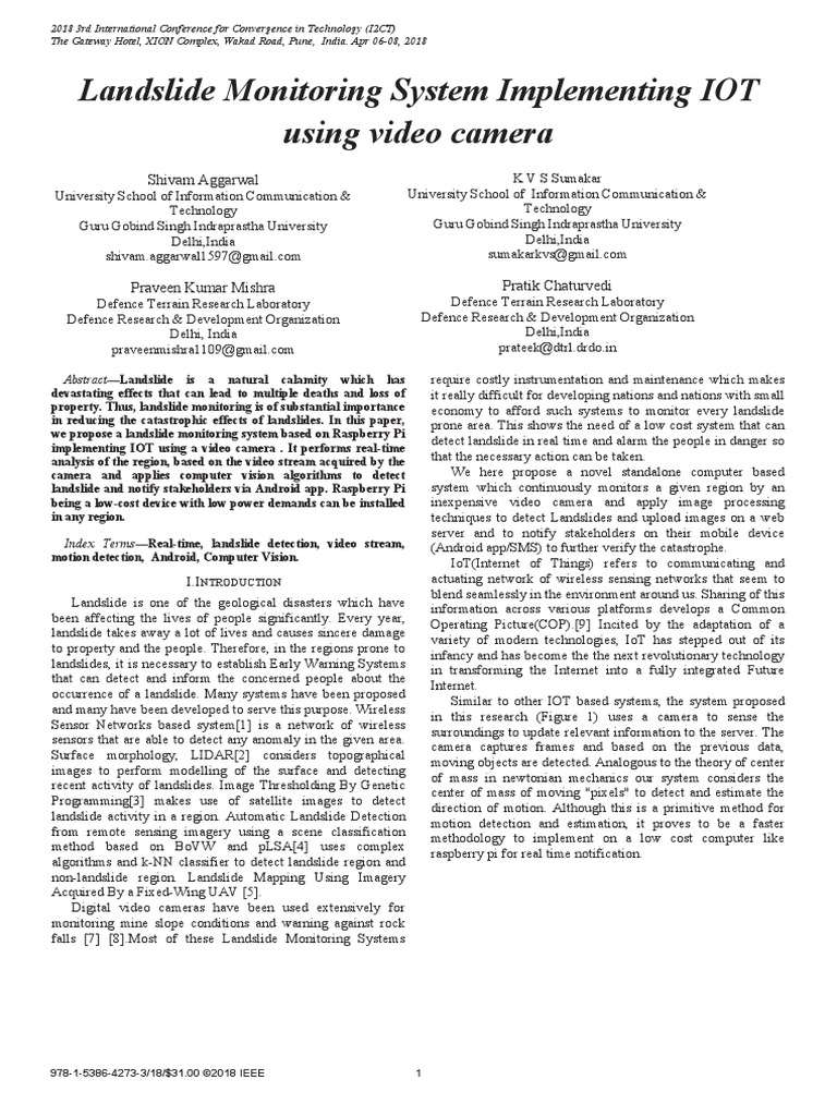 (2018) Landslide Monitoring System Implementing IOT Using Video Camera ...