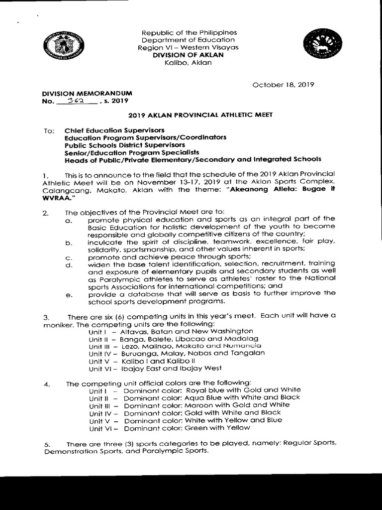 2019 Aklan Provincial Athletic Meet 10182019140205 | PDF