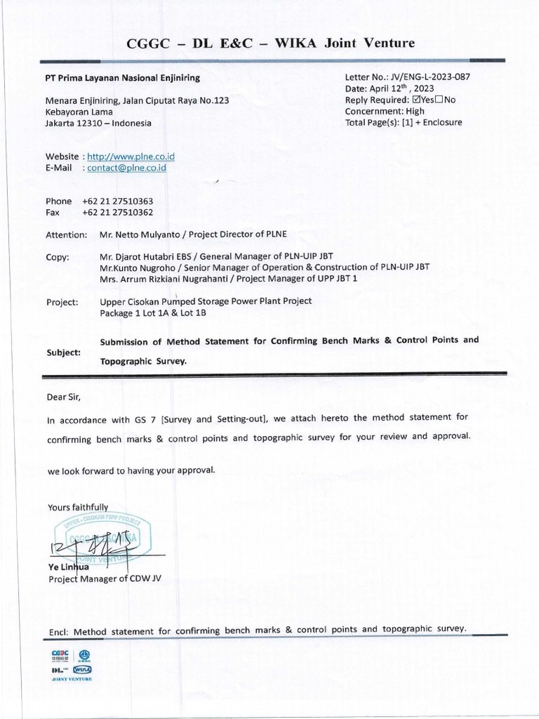 230412 JV.ENG-L-2023-087 Method Statement for Confirming Bench Marks ...
