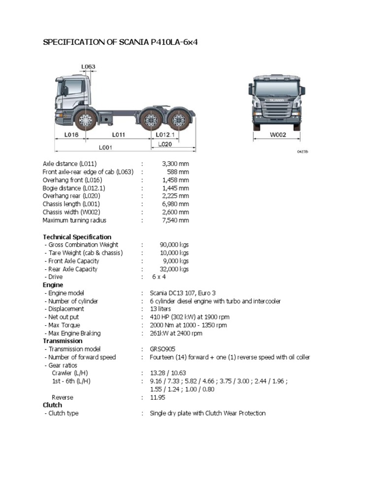 Scania P410LA-6x4 Truck Specifications | PDF | Truck | Axle